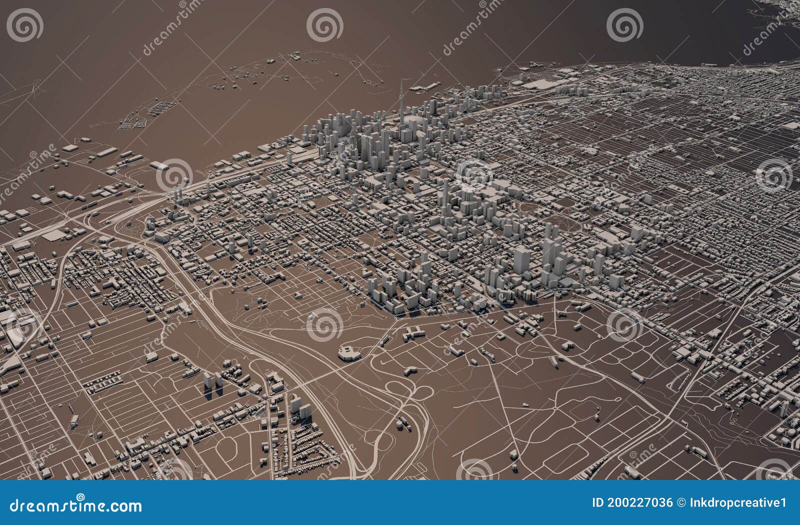 Toronto, Canada City Map 3D Rendering. Aerial Satellite View Stock ...