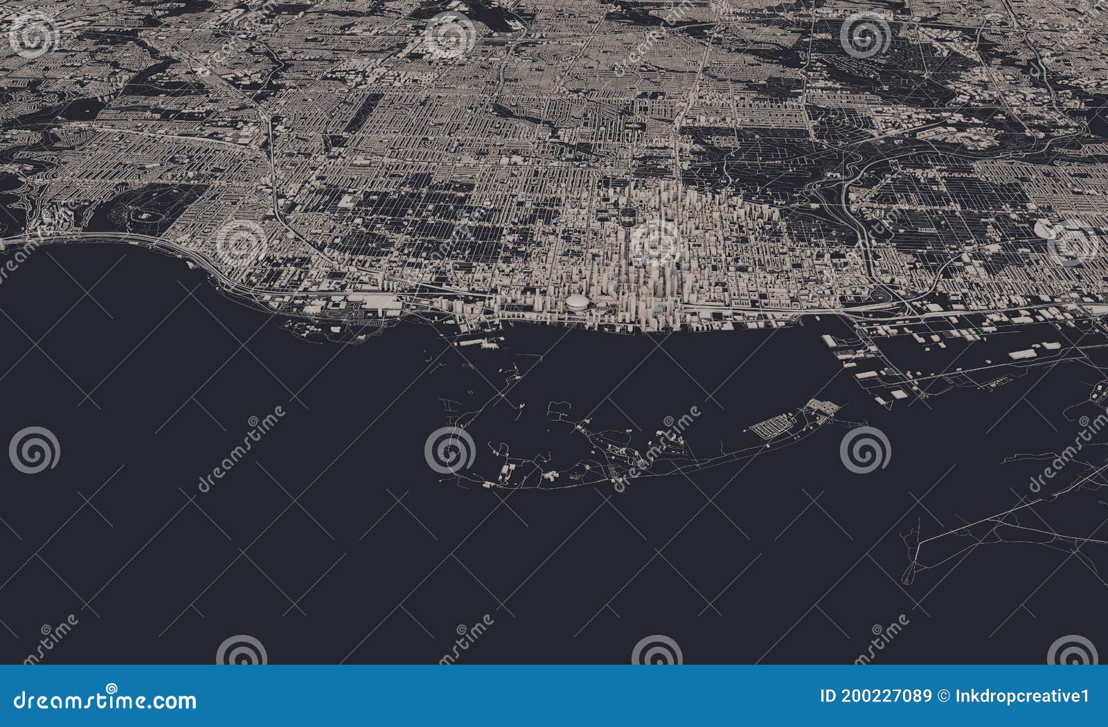 Toronto, Canada City Map 3D Rendering. Aerial Satellite View Stock ...