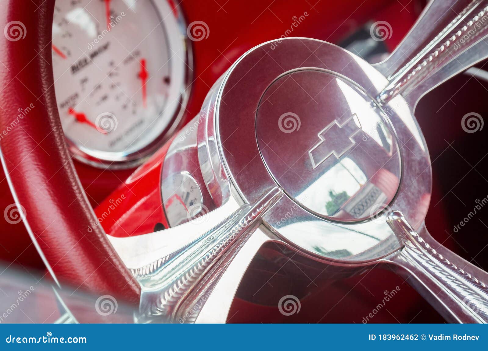 TORONTO, CANADA - 08 18 2018: Crome Steering Wheel with Chevrolet Cross ...