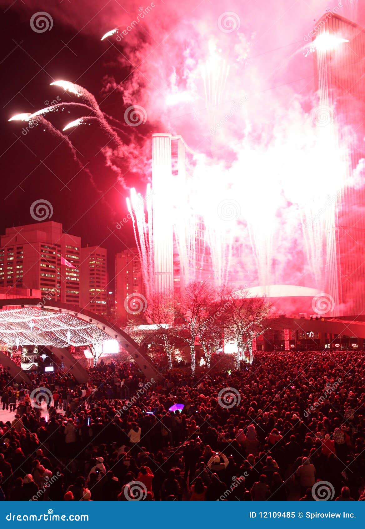 Toronto City Hall Fireworks Stock Image - Image of hall, tree: 12109485
