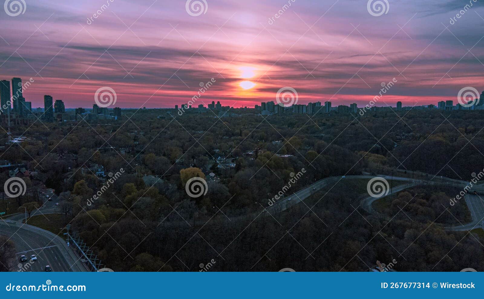 Toronto City with Pink Sunset from Don Valley Stock Photo - Image of ...