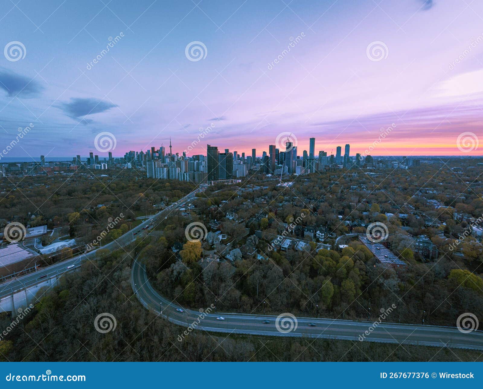 Toronto City with Pink Sunset from Don Valley Stock Photo - Image of ...