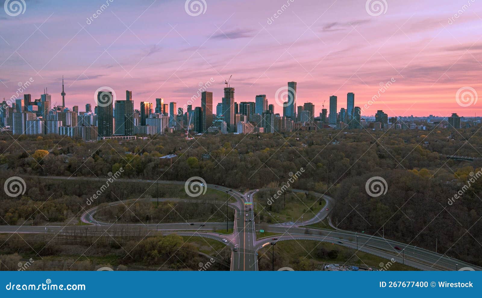 Toronto City with Pink Sunset from Don Valley Stock Photo - Image of ...