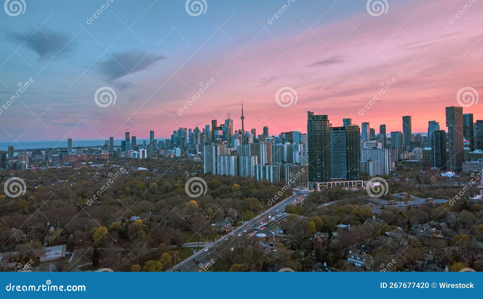Toronto City with Pink Sunset from Don Valley Stock Photo - Image of ...