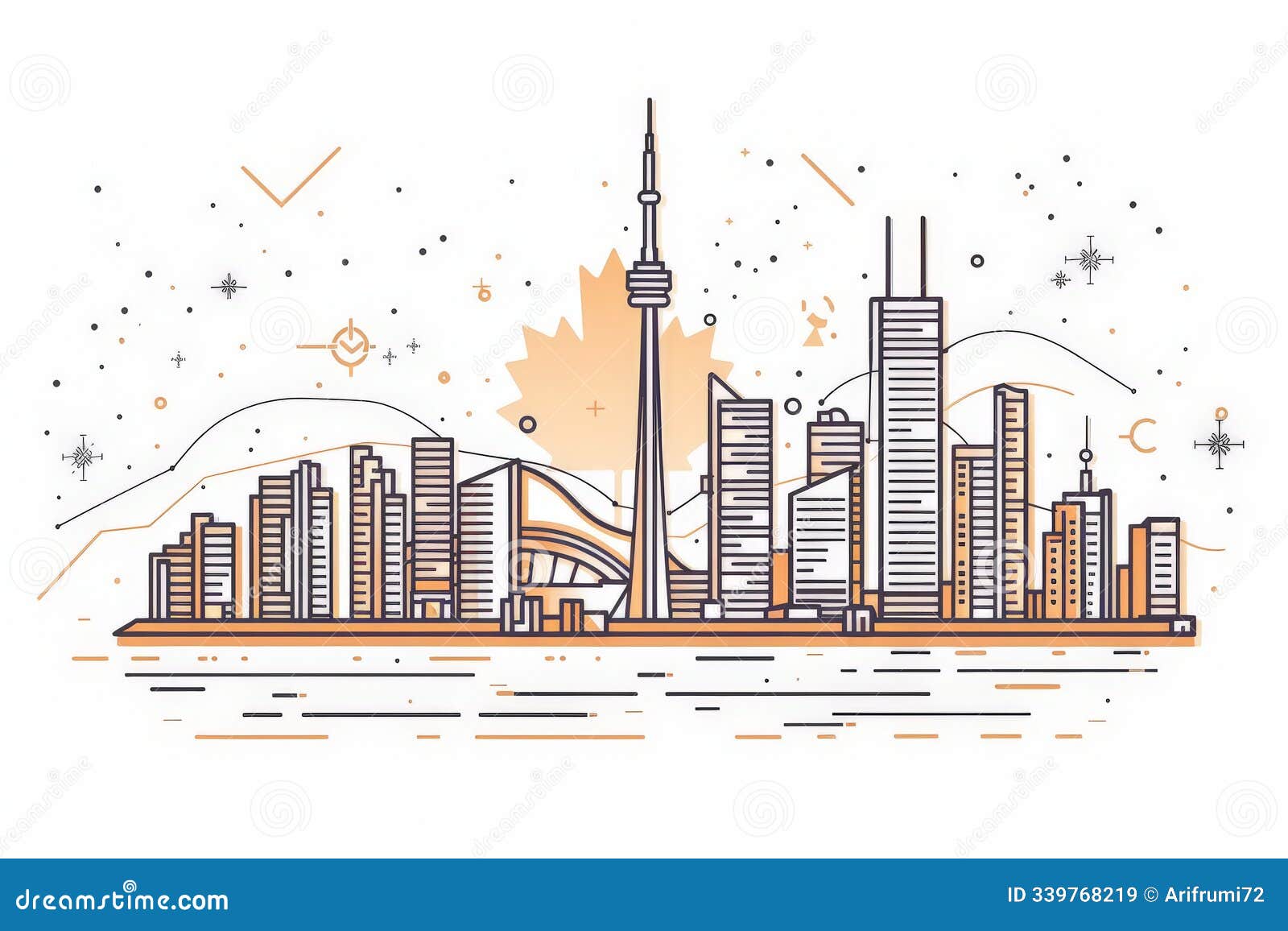 Toronto City Skyline Editable Outline Illustration on White Background ...