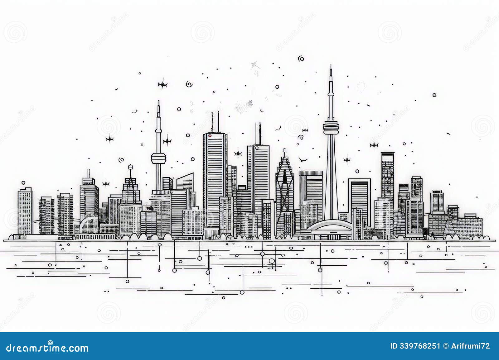 Toronto City Skyline Editable Outline Illustration on White Background ...