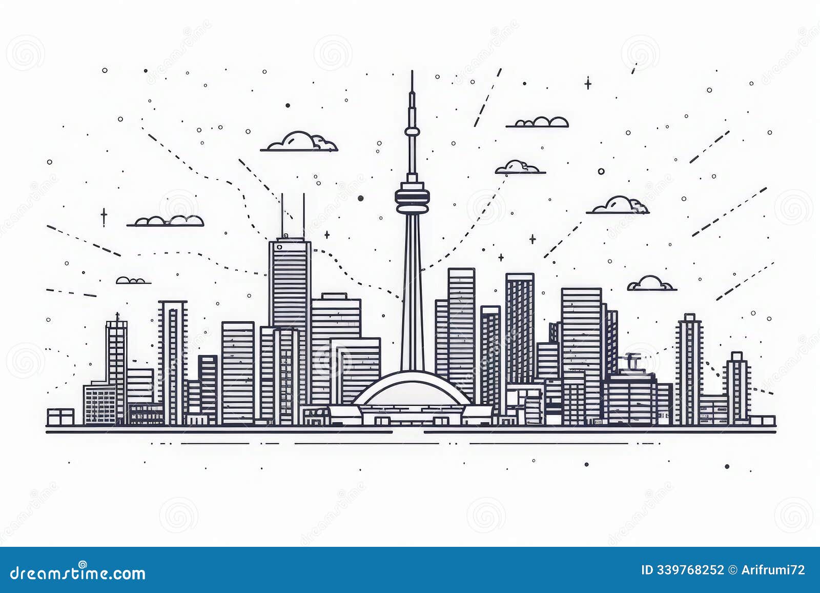 Toronto City Skyline Editable Outline Illustration on White Background ...