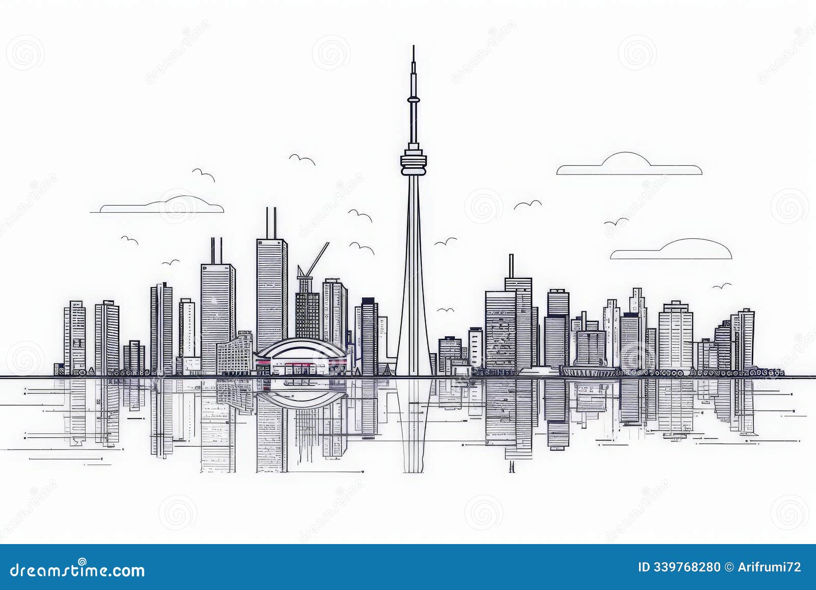 Toronto City Skyline Editable Outline Illustration on White Background ...