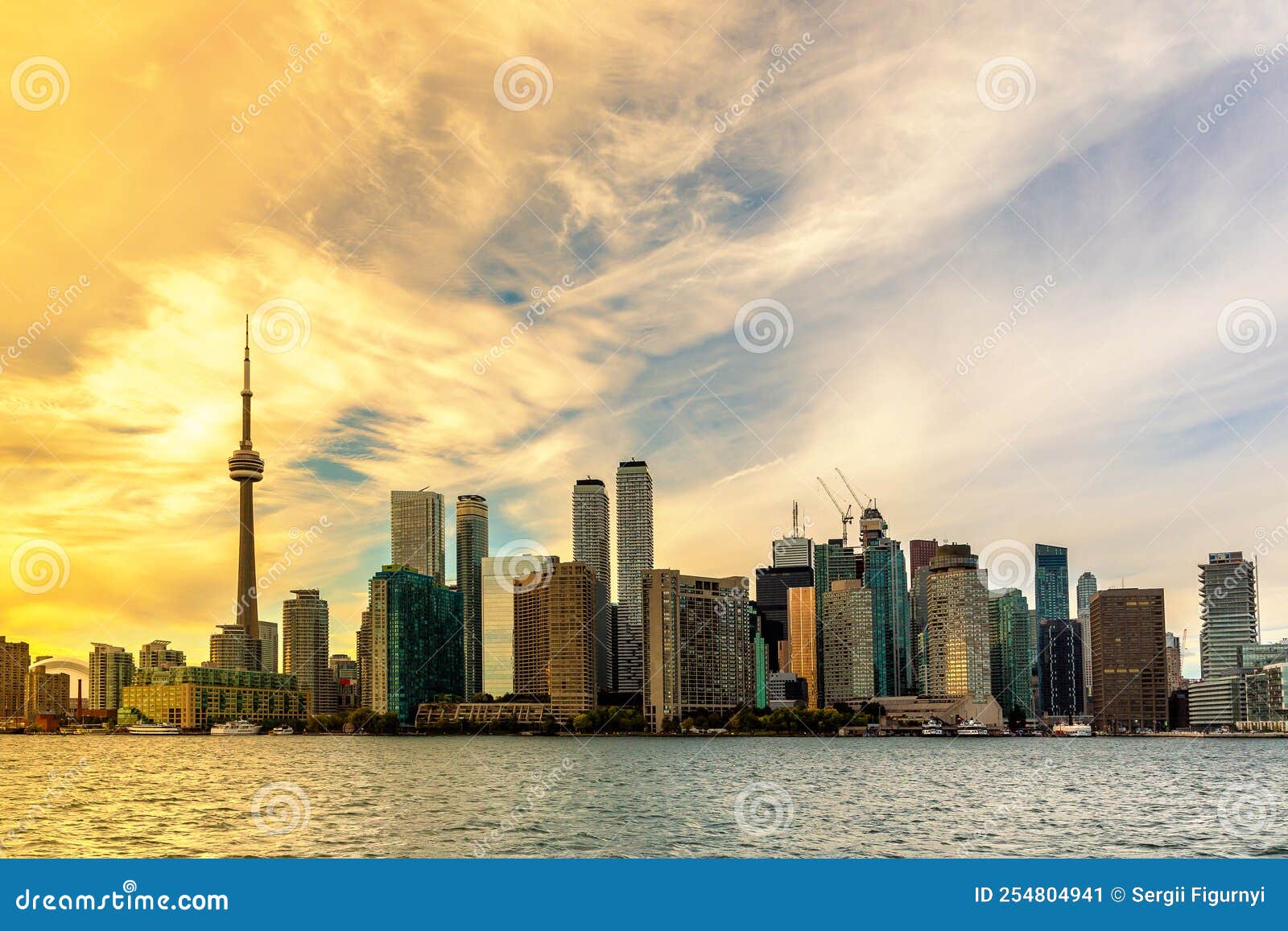 Toronto and CN Tower at Sunset Stock Image - Image of architecture ...