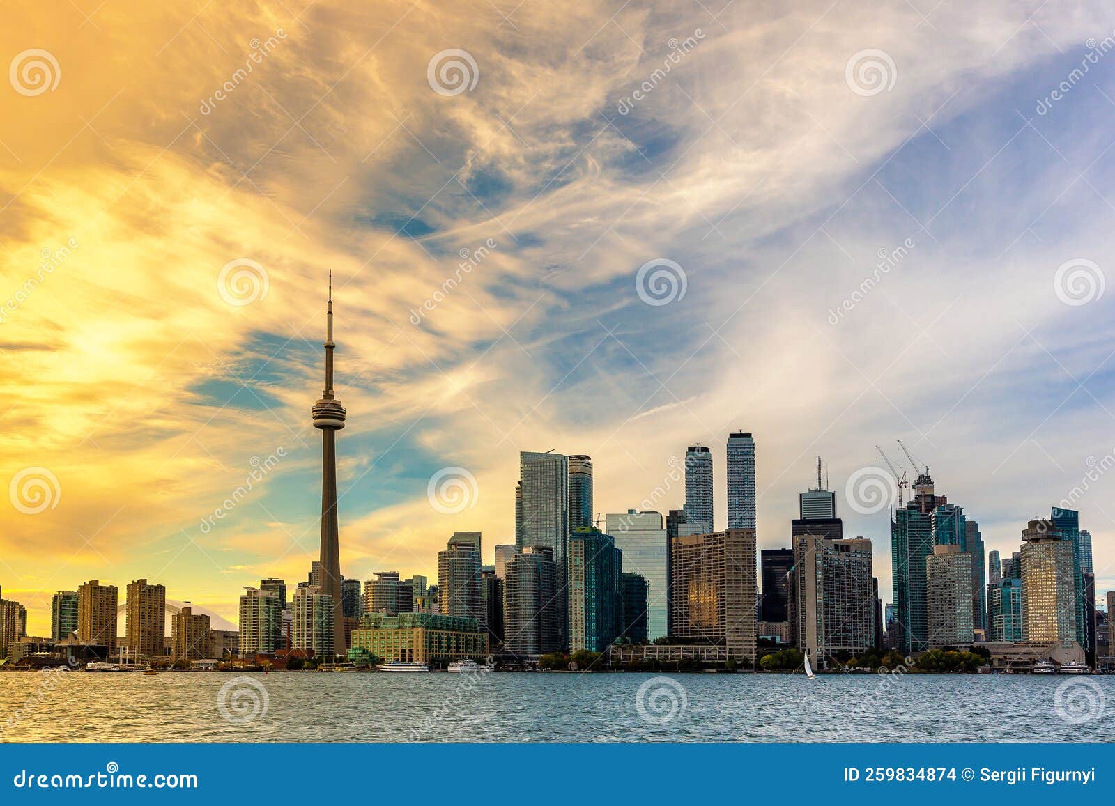Toronto and CN Tower at Sunset Stock Photo - Image of gold, canada ...