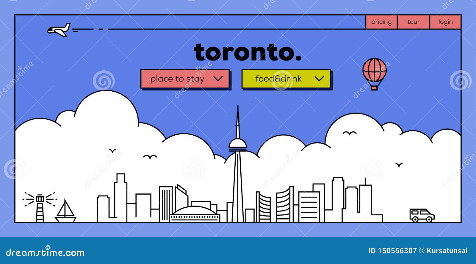 Toronto Modern Web Banner Design with Vector Linear Skyline Stock ...