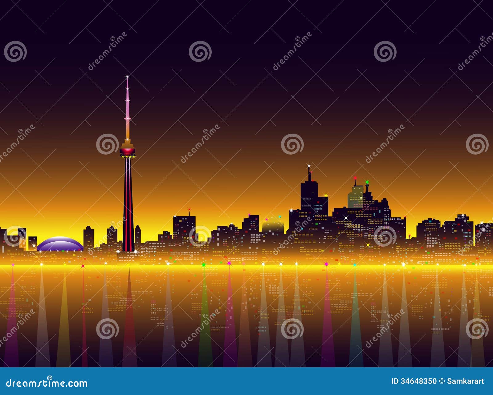 Toronto at Night Vector Illustration Stock Vector - Illustration of ...