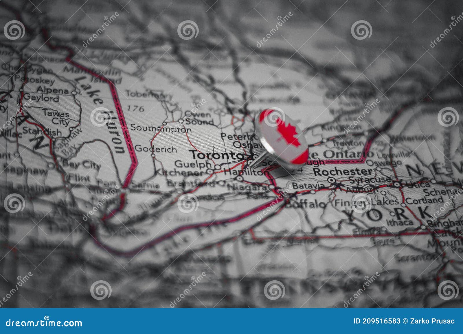 Toronto Pinned on a Map with the Flag of Canada Stock Image - Image of ...