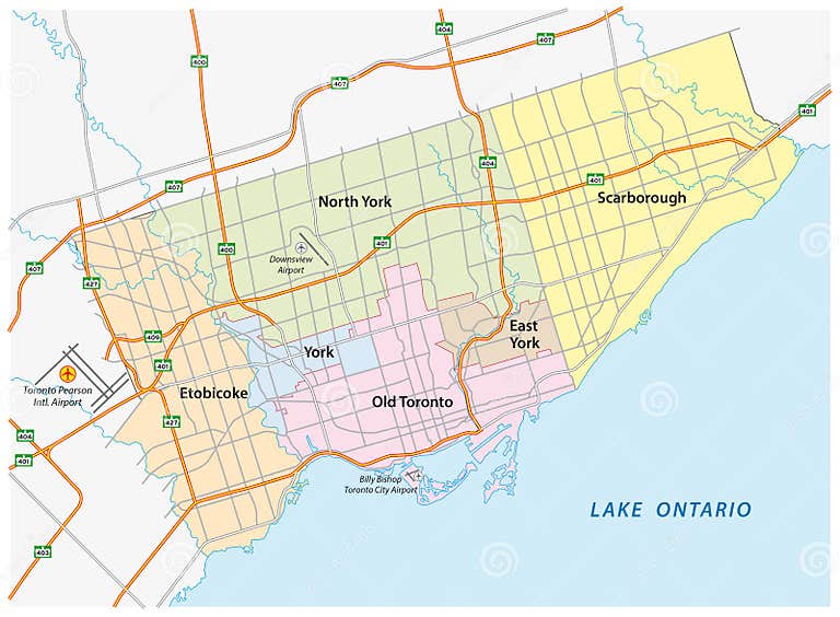 Toronto Road and Administrative Map Stock Illustration - Illustration ...