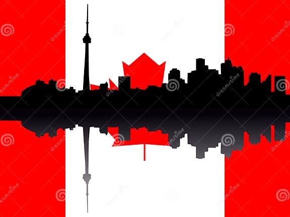 Toronto skyline with Flag stock vector. Illustration of reflection ...
