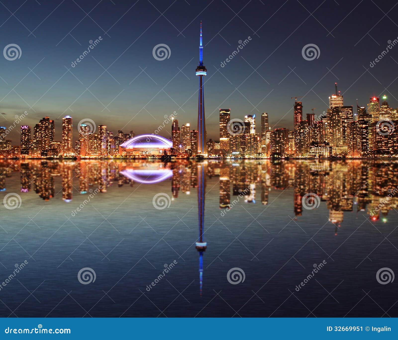 Toronto Skyline at Night with a Reflection Stock Image - Image of north ...