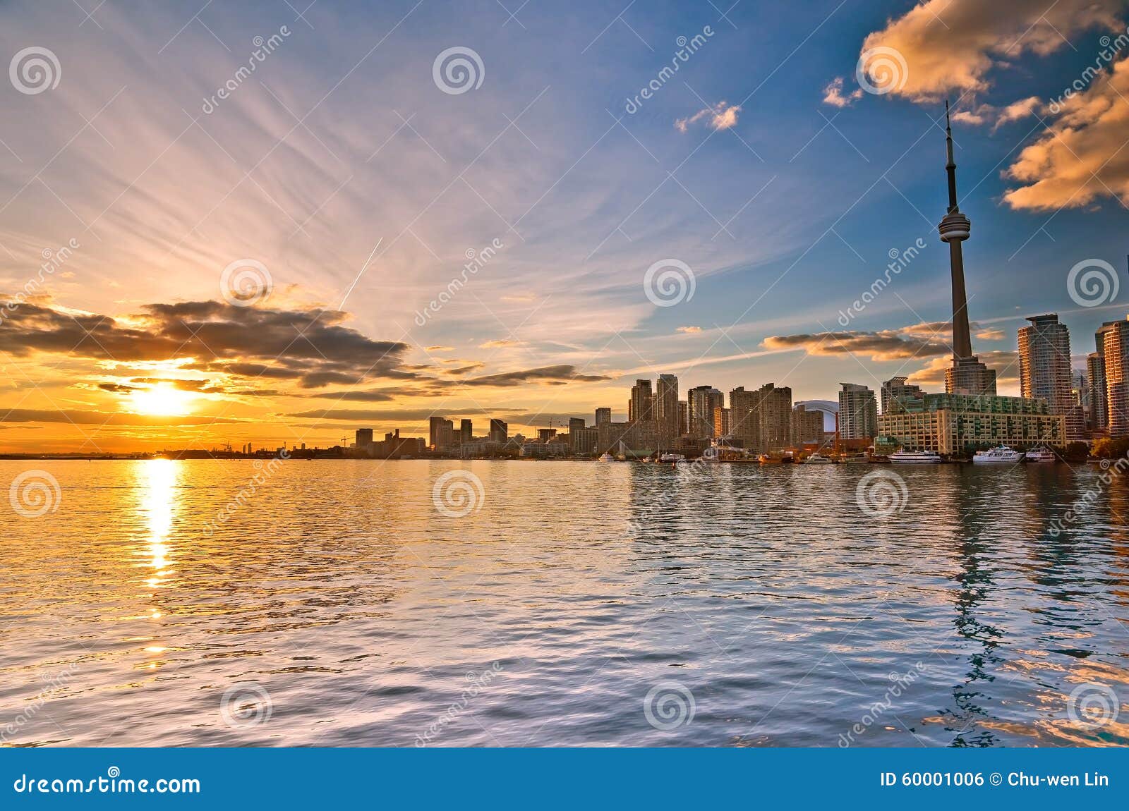Toronto skyline at sunset stock photo. Image of nightlife - 60001006