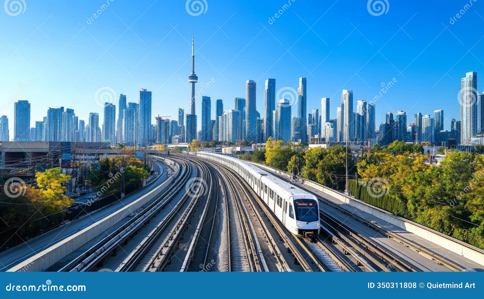 Toronto Skyline with Train and Cn Tower Stock Photo - Image of ...