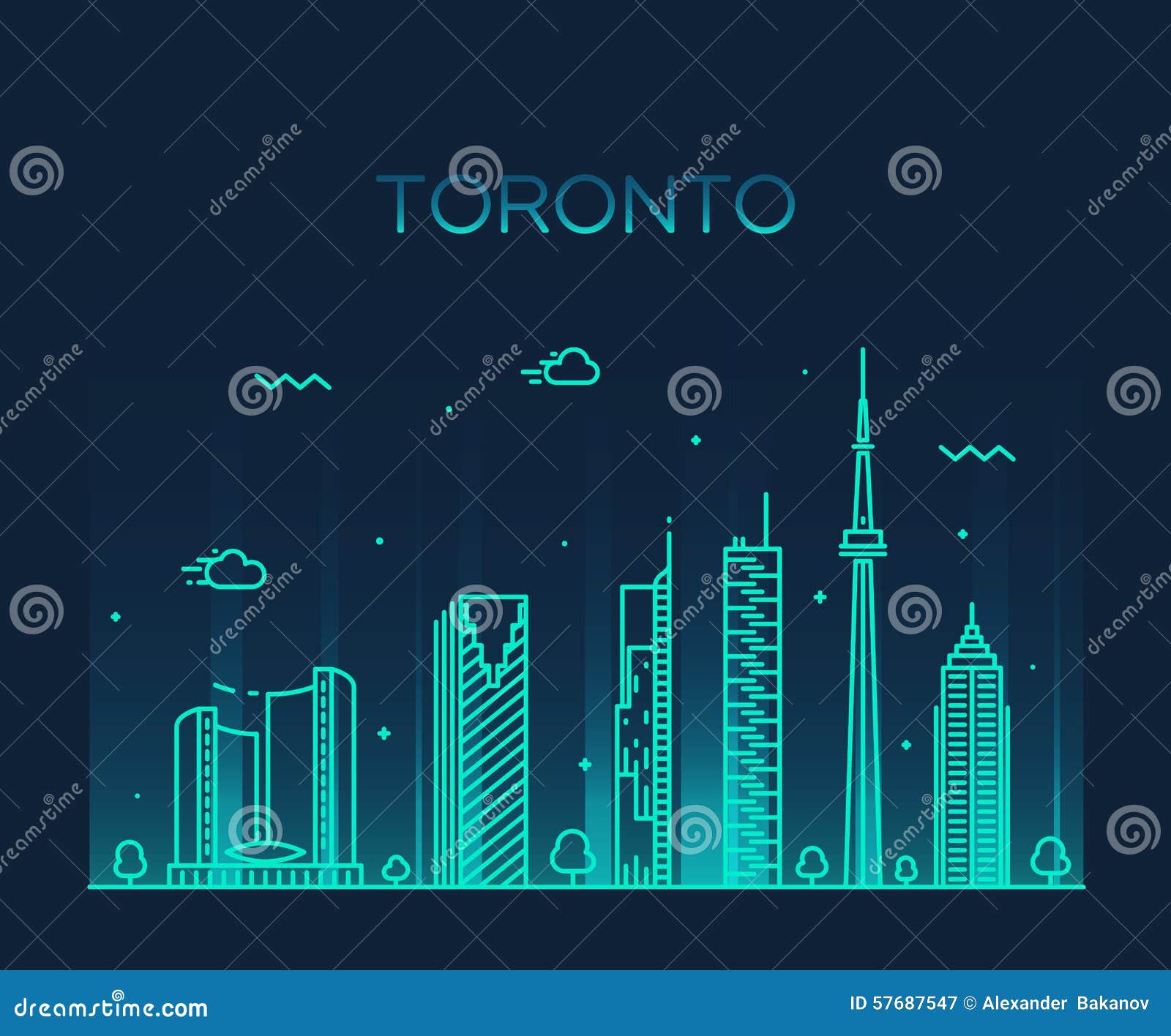 Toronto Skyline Trendy Vector Illustration Linear Stock Vector ...