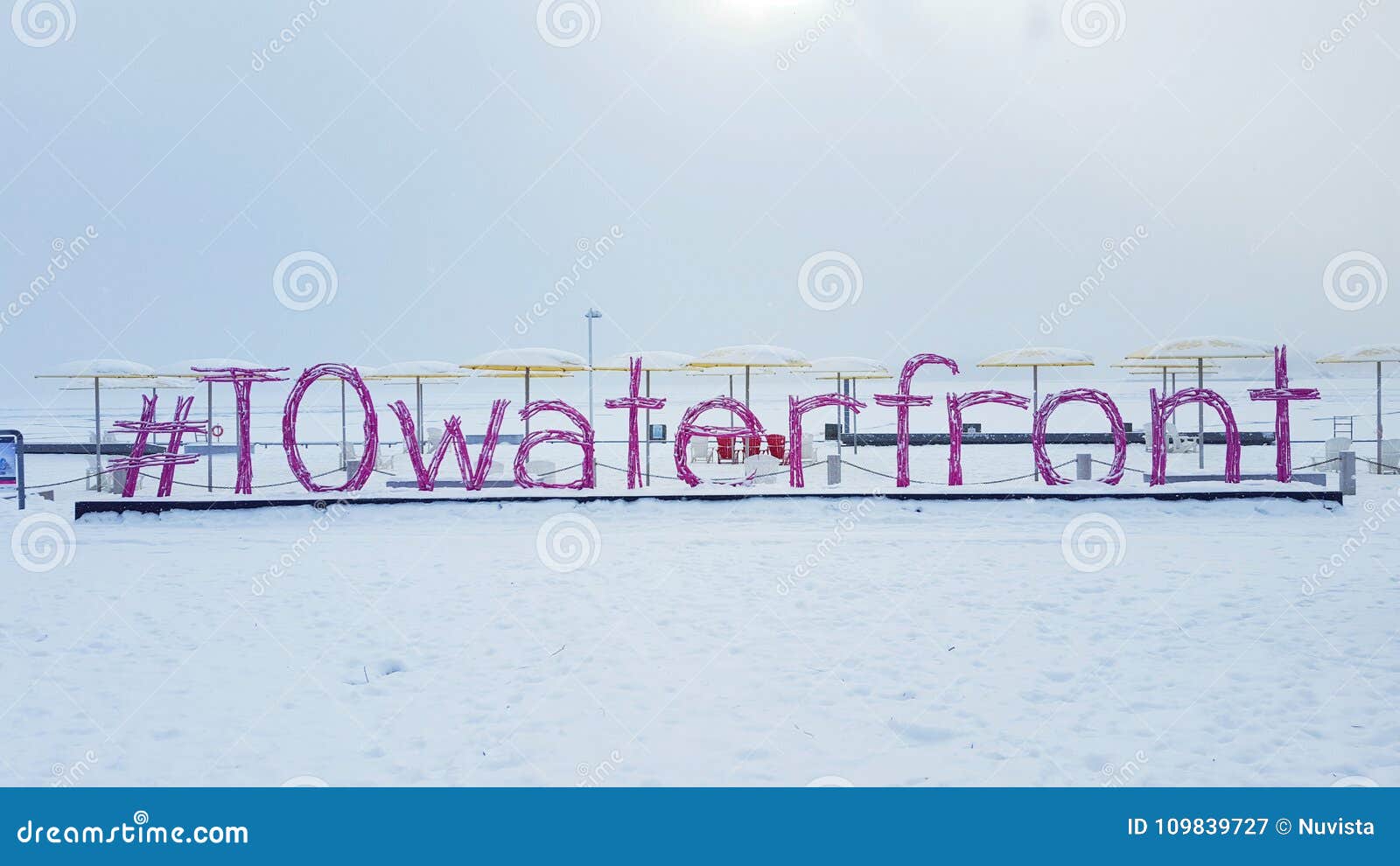 Toronto waterfront sign stock image. Image of snow, lake - 109839727