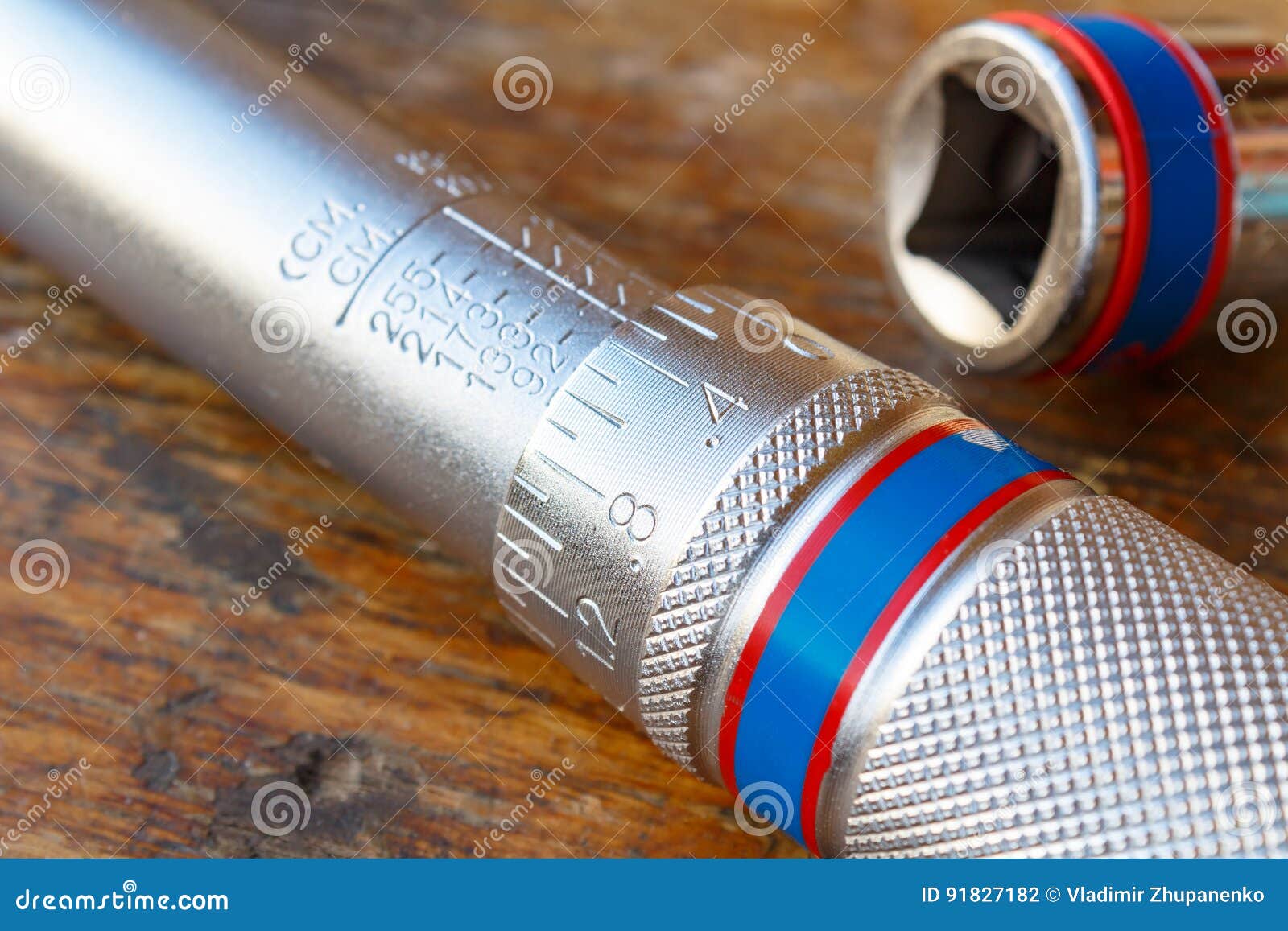 Torque Wrench on a Wooden Table in the Workshop Closeup Stock Photo ...