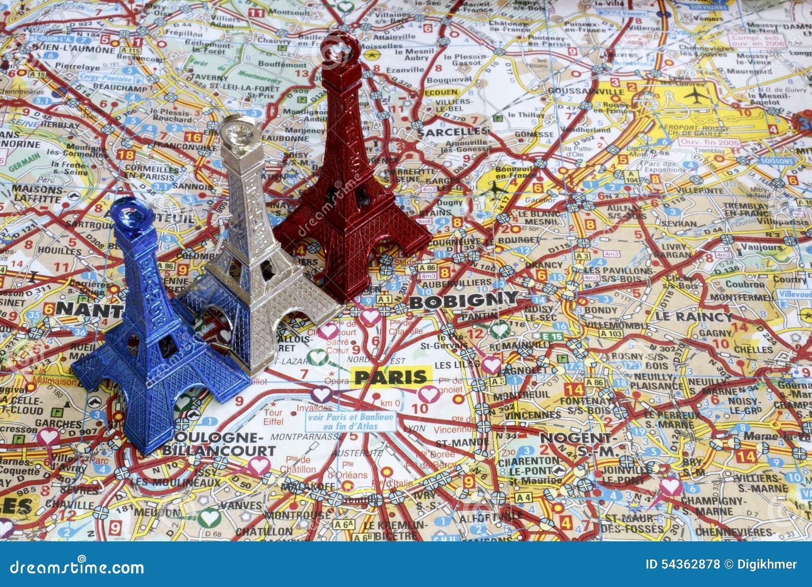 Torre Eiffel Branca E Vermelha Azul No Mapa De Paris Foto de Stock ...