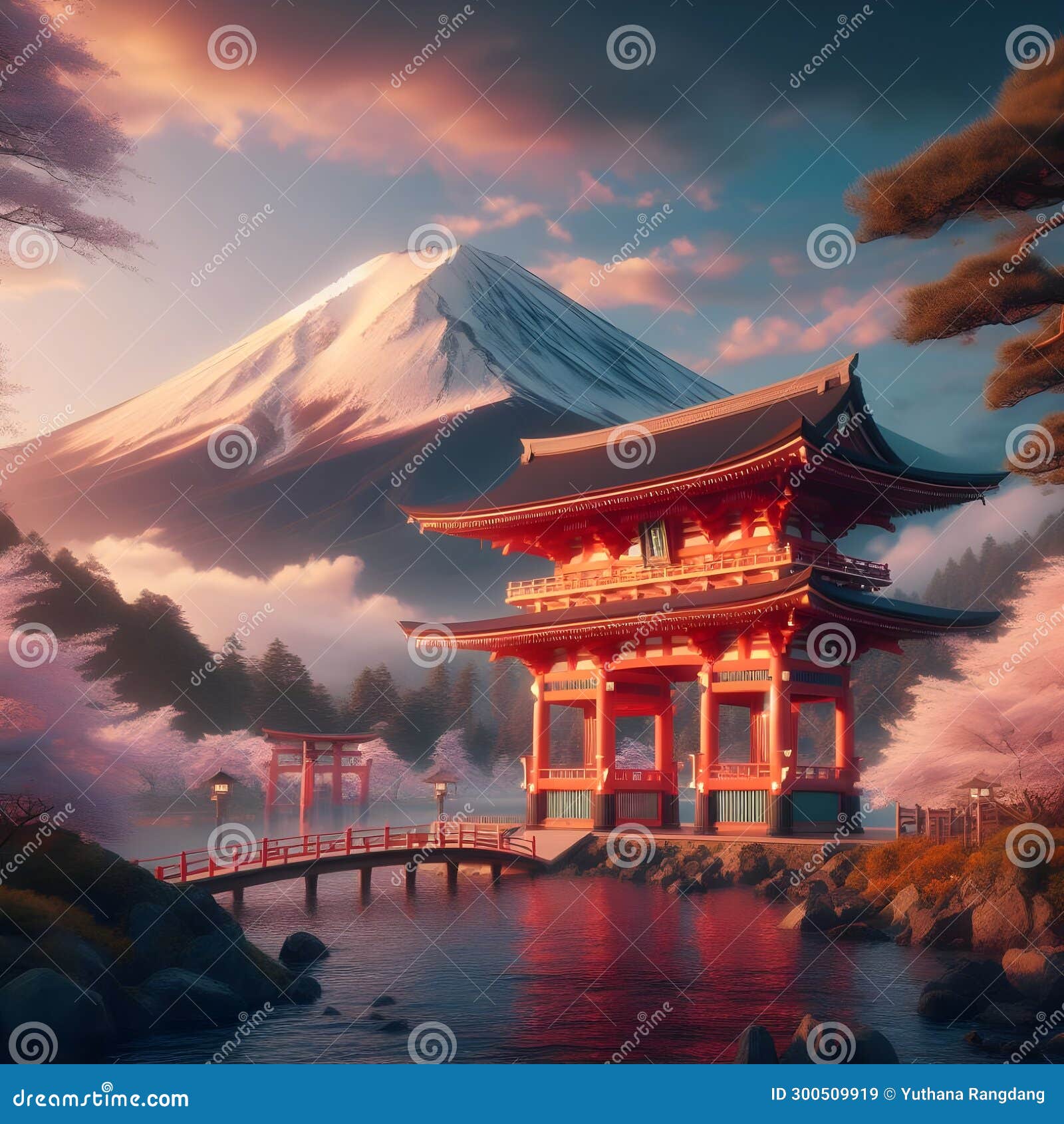 Torri Gate , Fuji Mountain Background. Stock Image - Image of japan ...