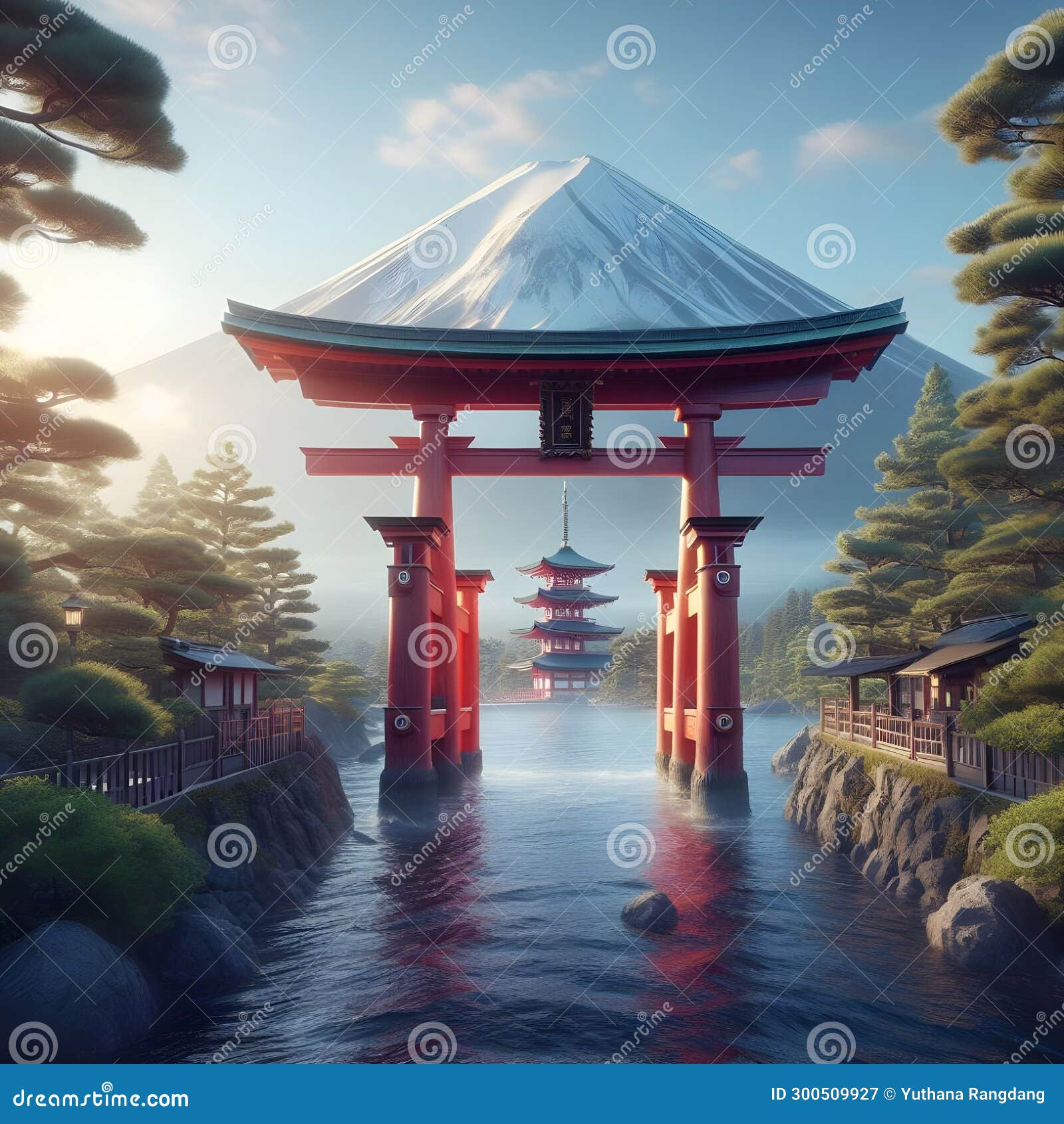 Torri Gate , Fuji Mountain Background. Stock Image - Image of nature ...