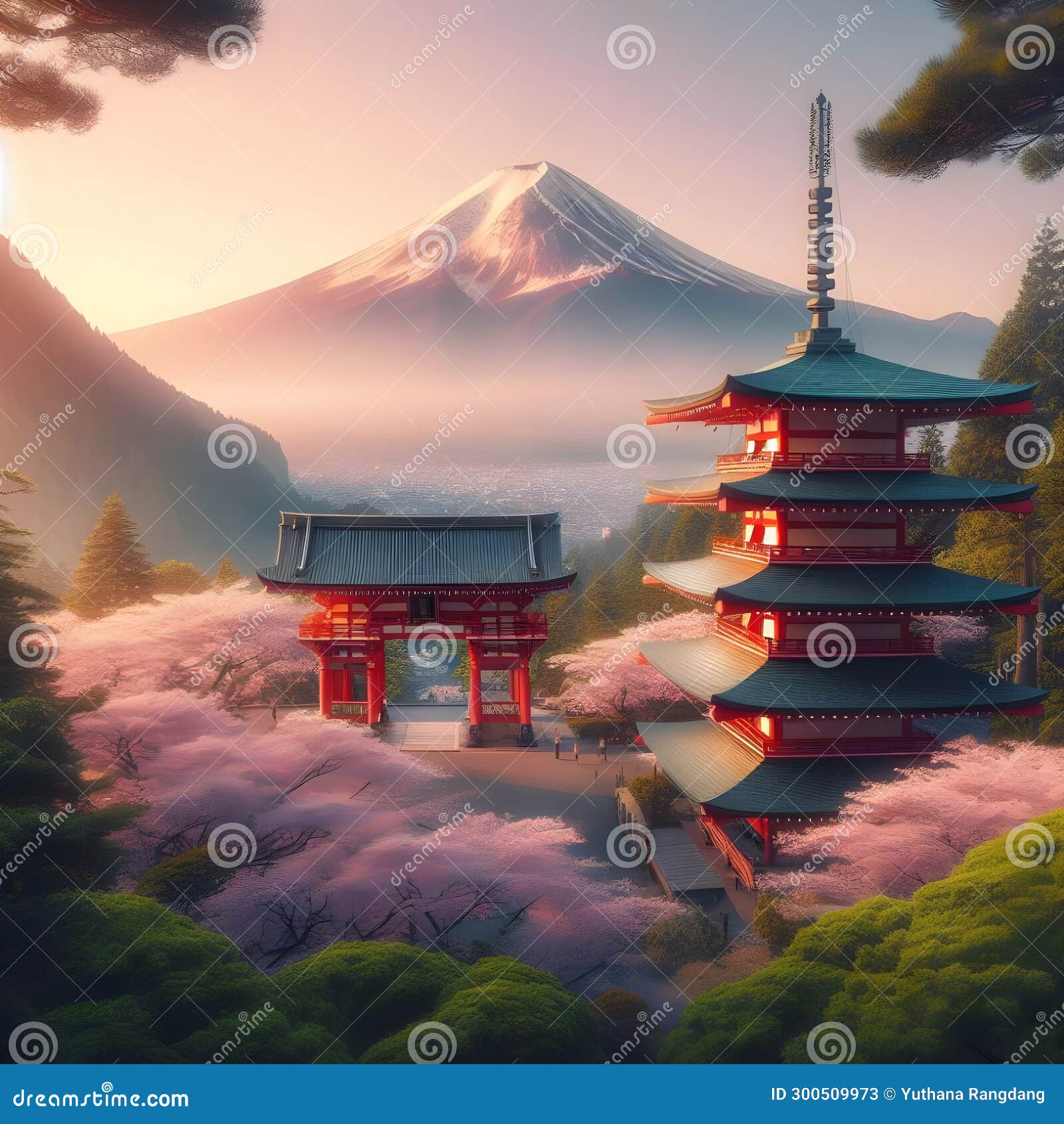 Torri Gate , Fuji Mountain Background. Stock Image - Image of torri ...