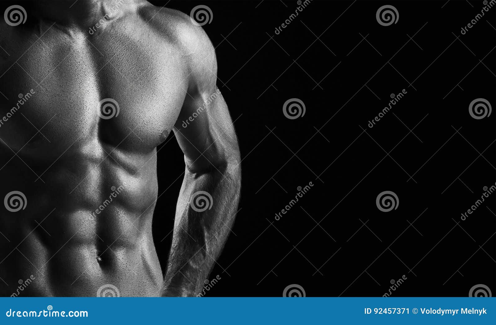 The Torso of Attractive Male Body Builder on Black Background. Stock ...