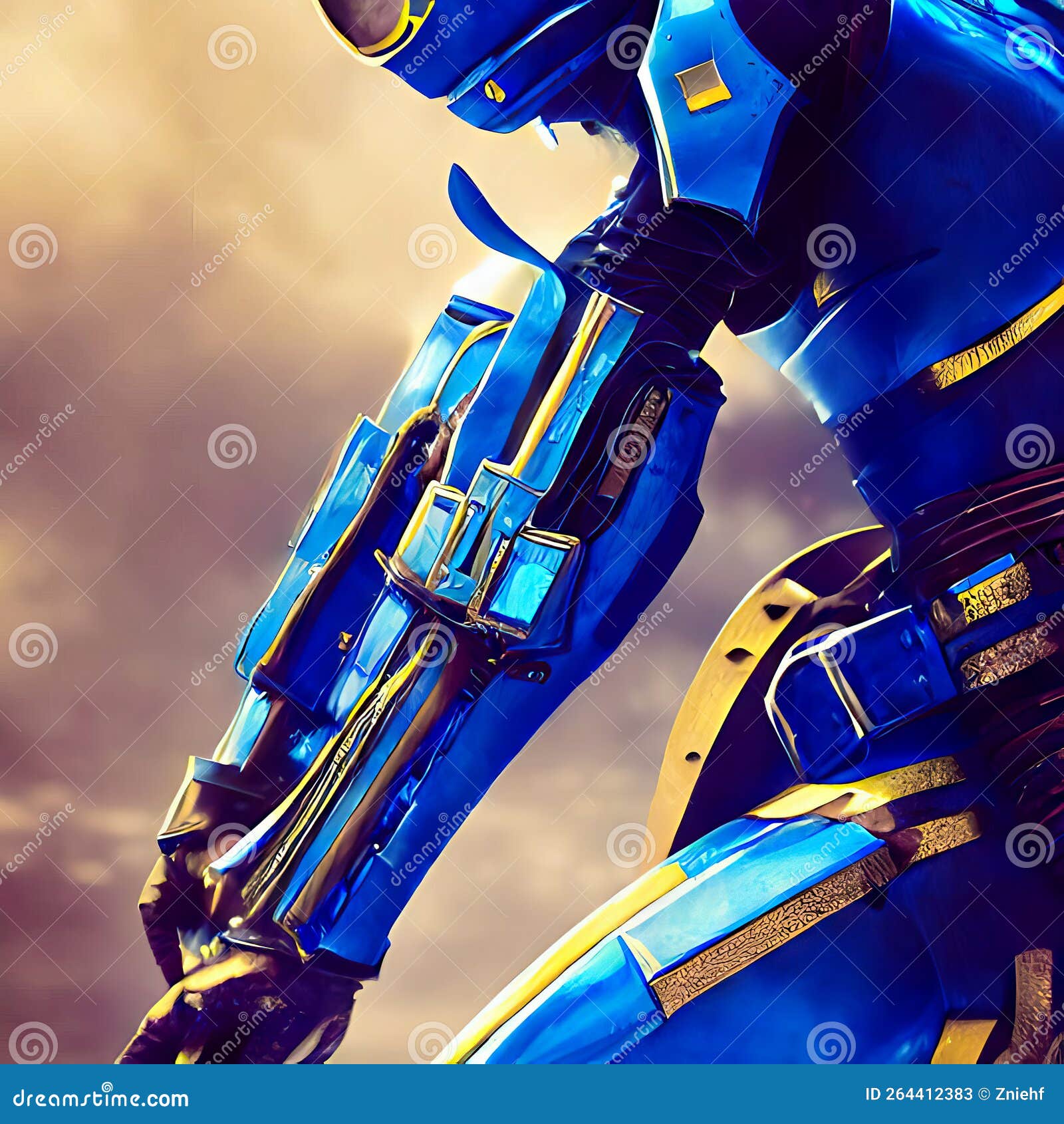 Torso of a Cyborg Warrior from the Future with Strong Blue Armor,made ...