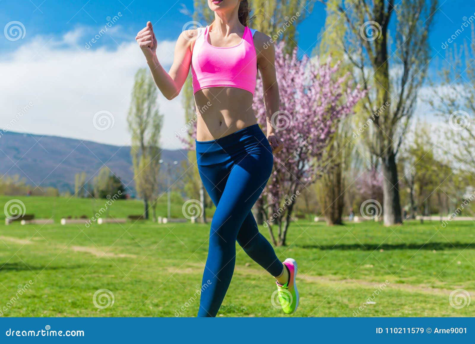 Torso of Woman Running or Jogging on Spring Day Stock Image - Image of ...