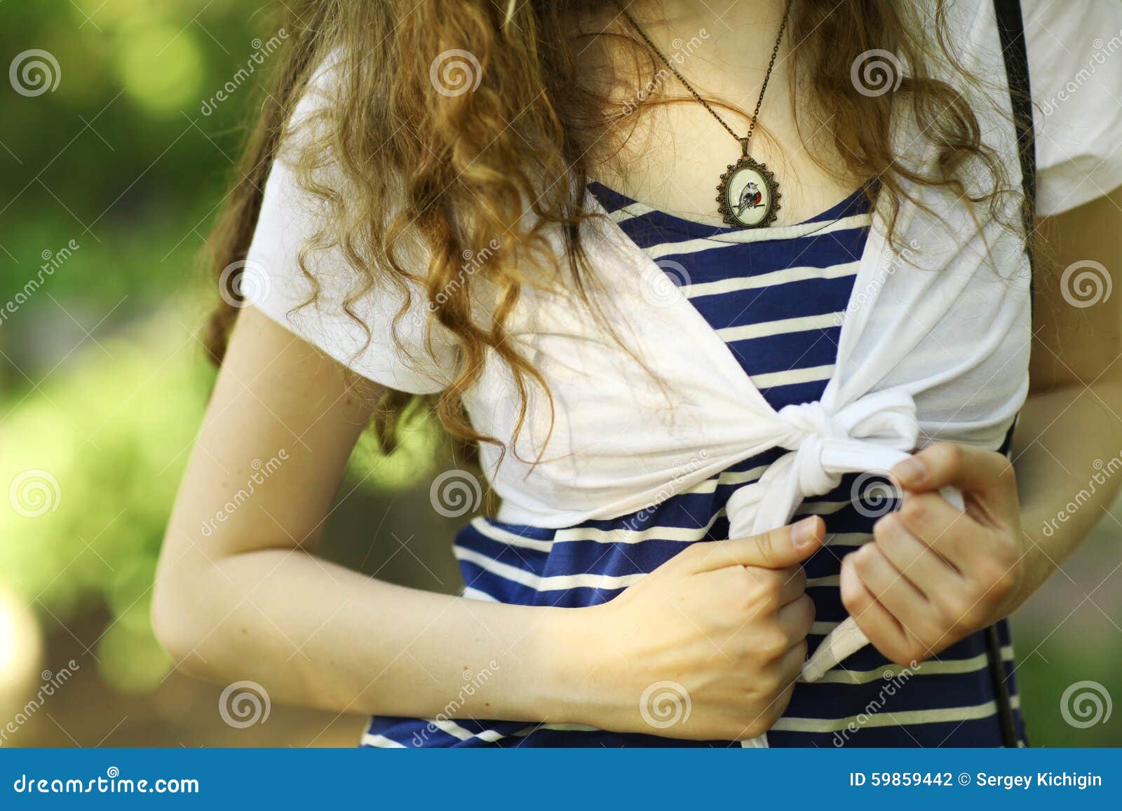Torso Girl in Striped T-shirt Stock Photo - Image of hair, adult: 59859442