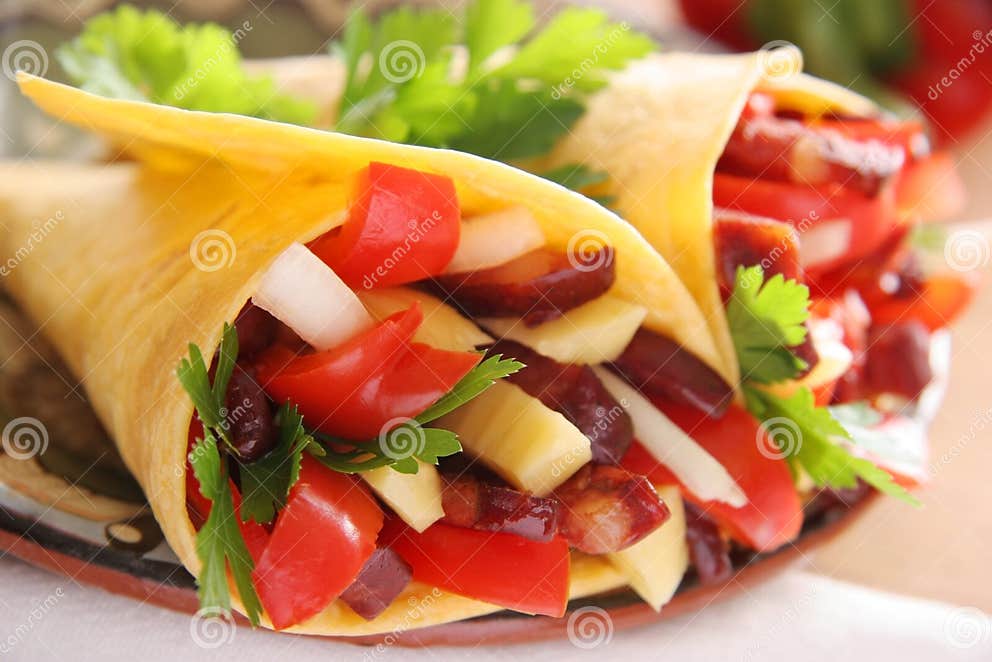 Tortilla. stock photo. Image of sausages, cuisine, tomato - 1240430