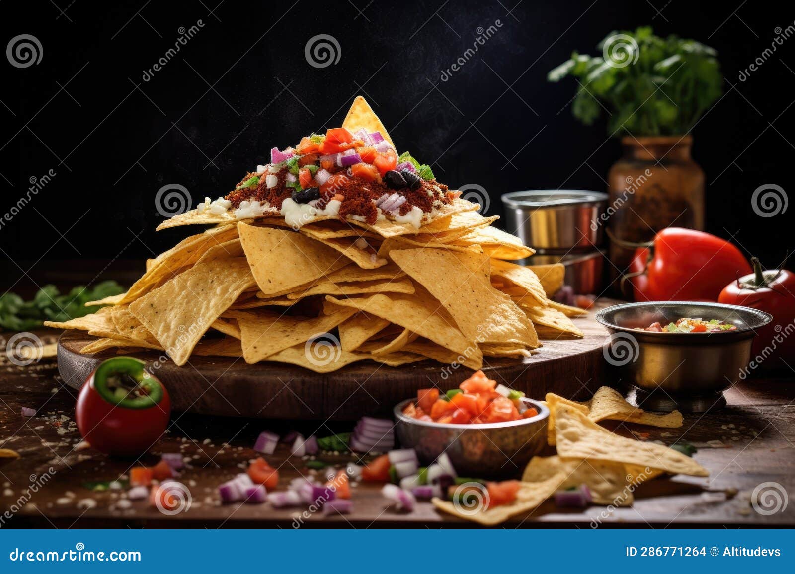 Tortilla Chips Piled High with Toppings Stock Photo - Image of ...
