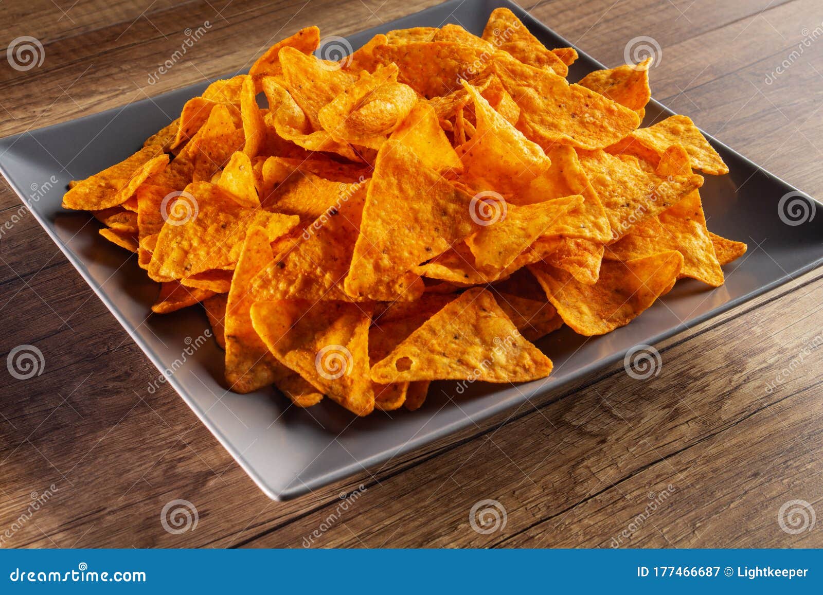 Tortilla Chips on a Rectangular Plate - Close Up Stock Image - Image of ...