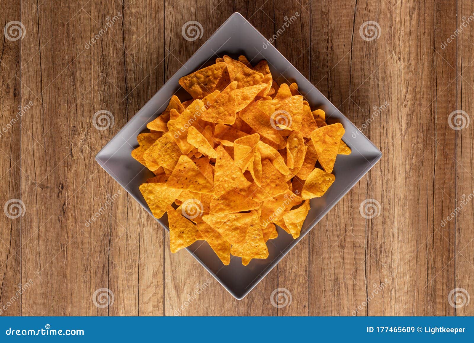 Tortilla Chips on a Rectangular Plate - Close Up, Top View Stock Image ...