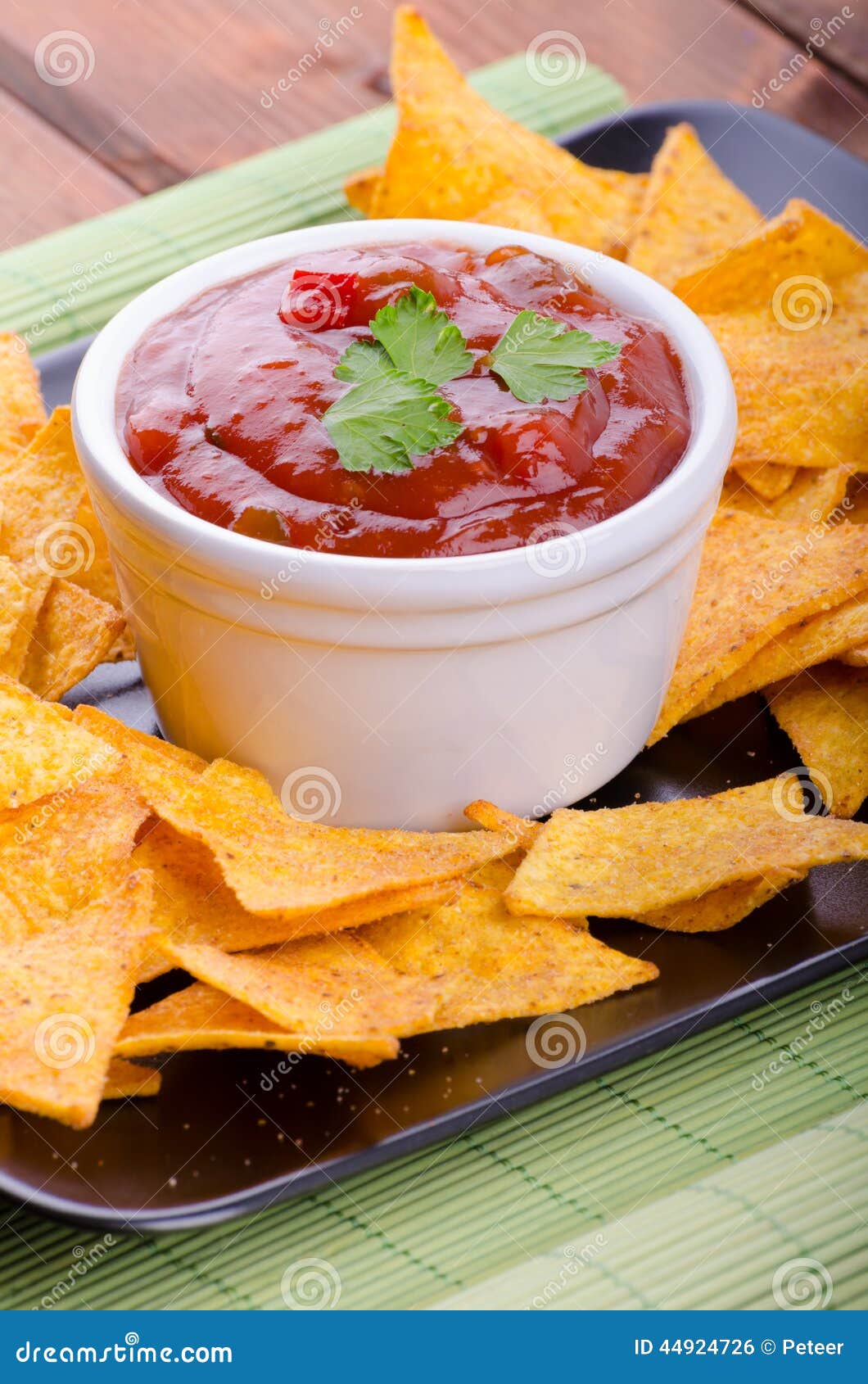Tortilla Chips with Spicy Tomato Salsa Stock Photo - Image of chip ...