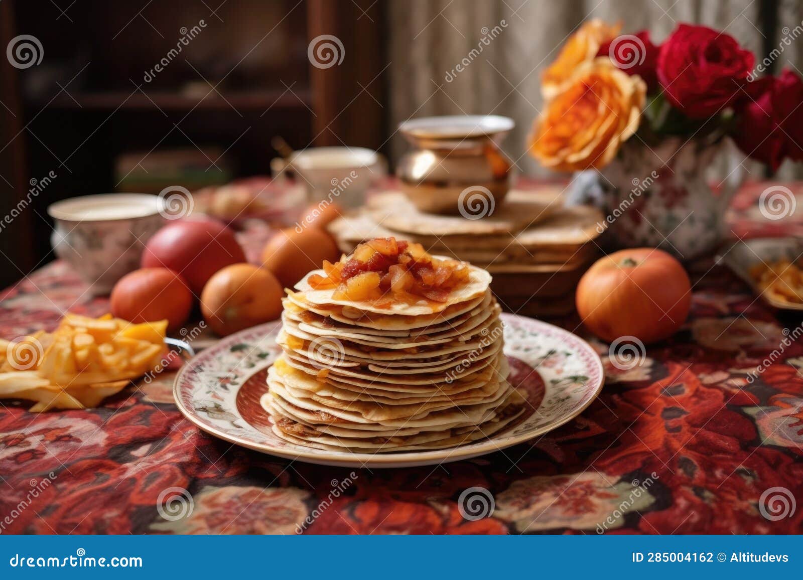Tortilla Stack with a Traditional Mexican Table Setting Stock ...