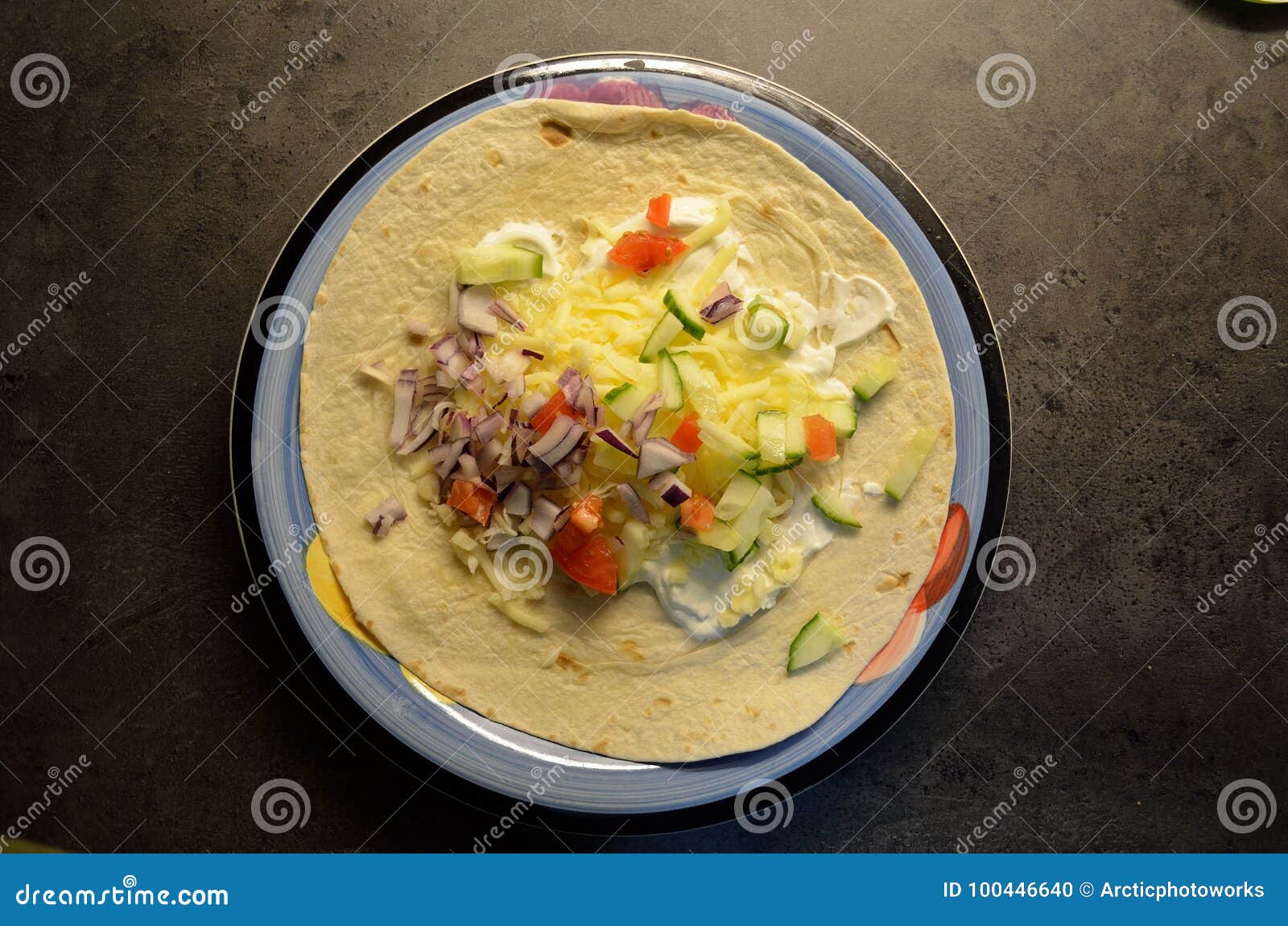 Tortilla Taco Dinner Plate on Kitchen Table Stock Photo - Image of ...