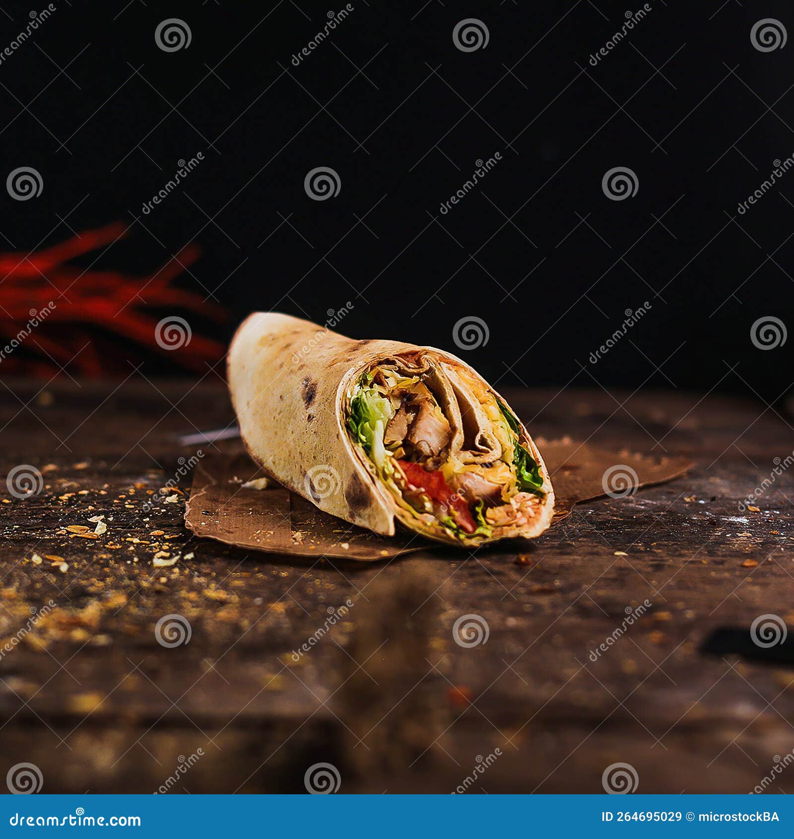 Tortilla Wrap on Wooden Table Stock Image - Image of table, tortilla ...