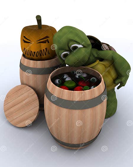 Tortoise Bobbing for Apples in a Barrel Stock Illustration ...
