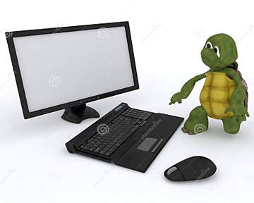 Tortoise with a computer stock illustration. Illustration of business ...