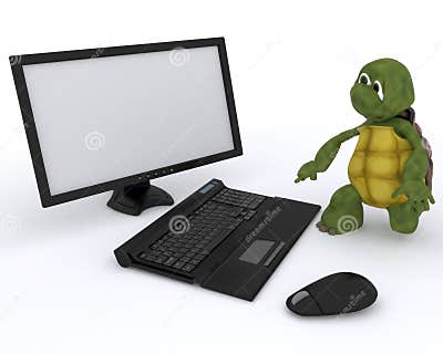Tortoise with a computer stock illustration. Illustration of business ...