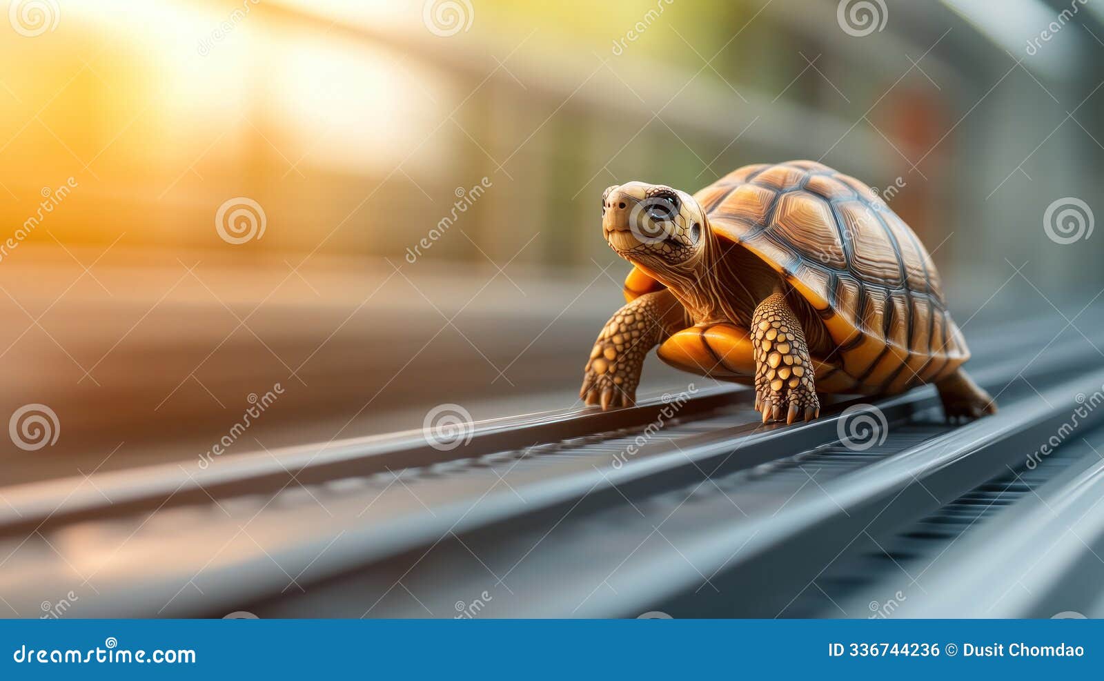 A Tortoise on Conveyor Belt Moving Rapidly, Showcasing Its Unique Shell ...
