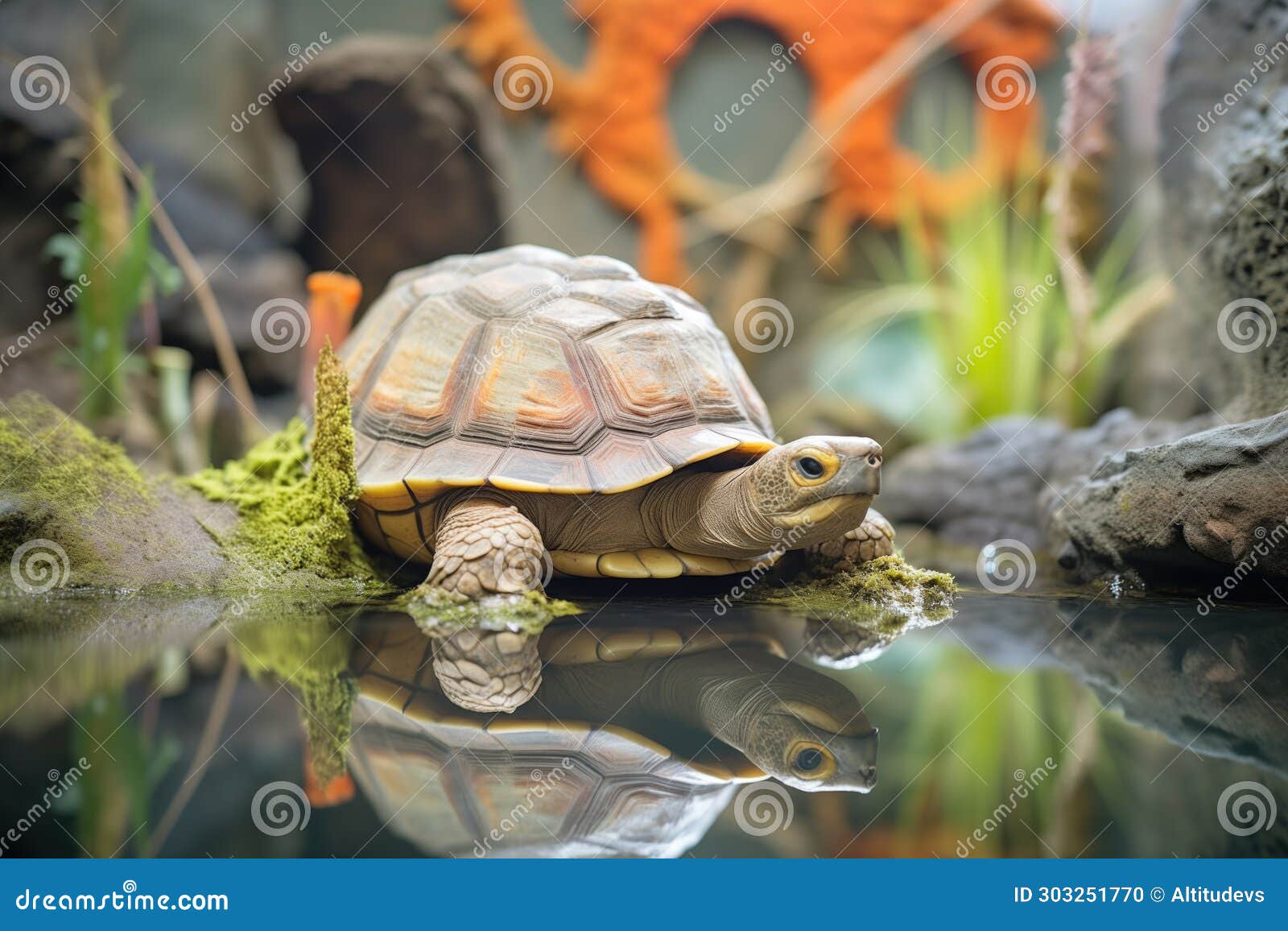 Tortoise Drinking Rainwater from a Natural Basin in a Rock Stock Photo ...
