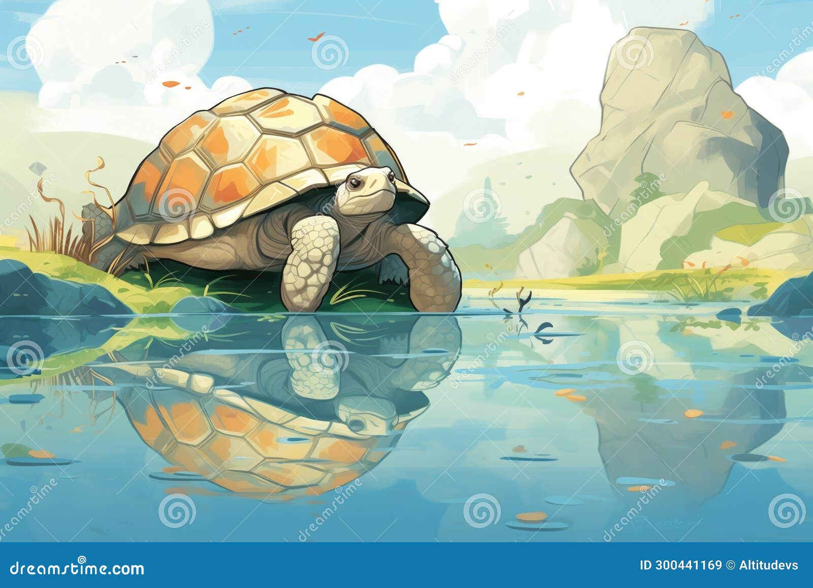 Tortoise Drinking Water from a Rivers Edge Stock Image - Image of ...