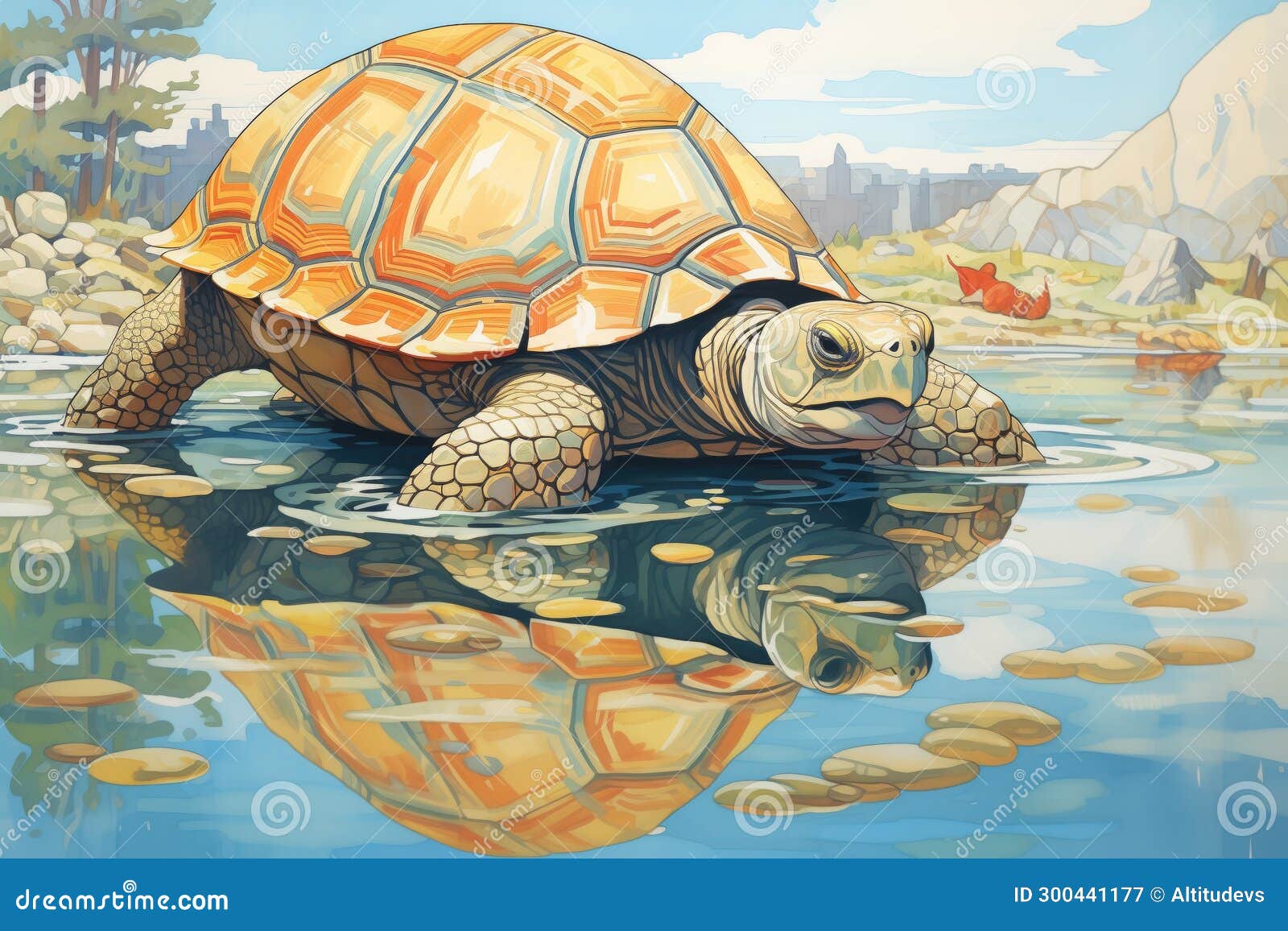 Tortoise Drinking Water from a Rivers Edge Stock Image - Image of ...