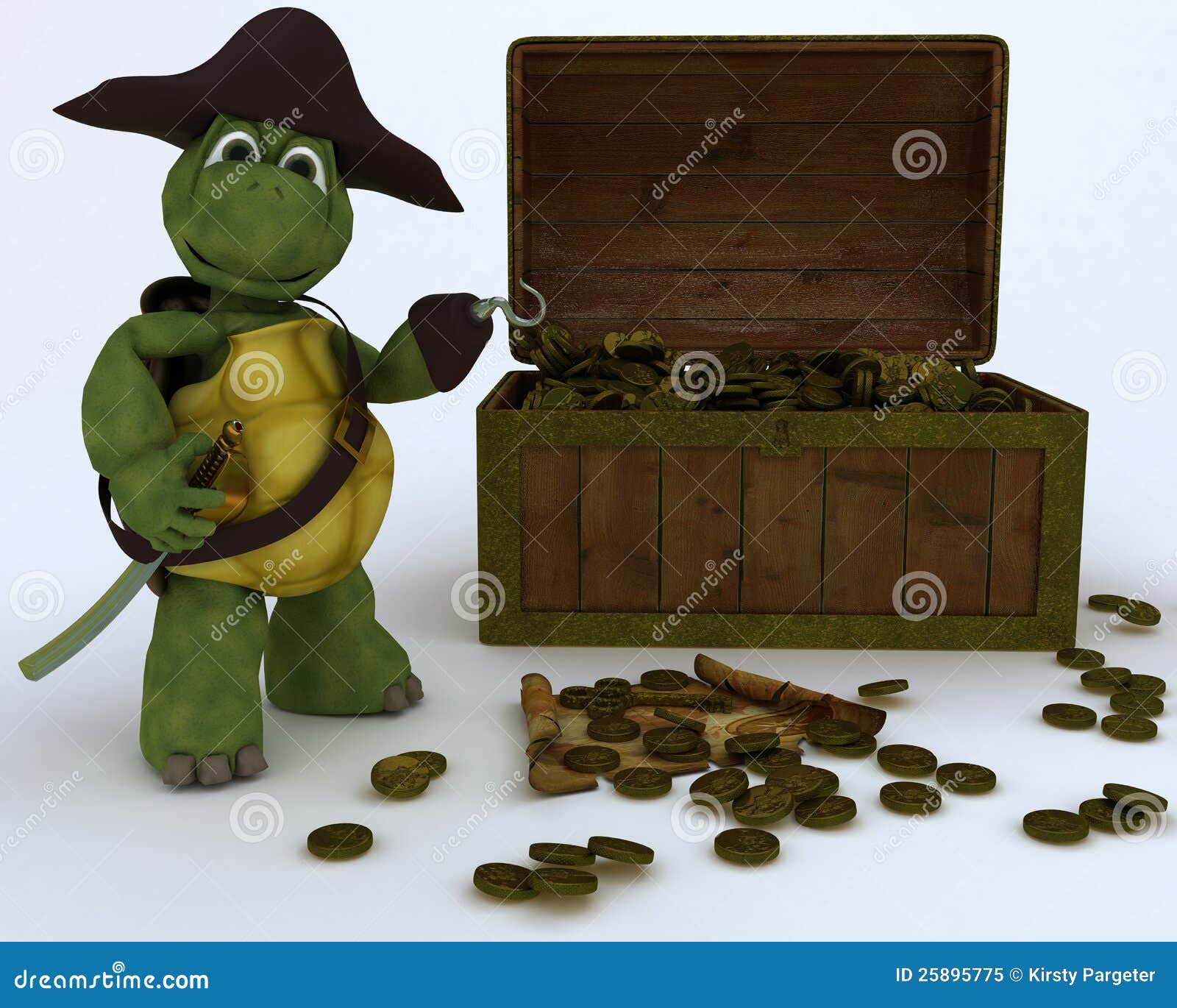 Tortoise Pirate with a Treasure Chest Stock Illustration - Illustration ...