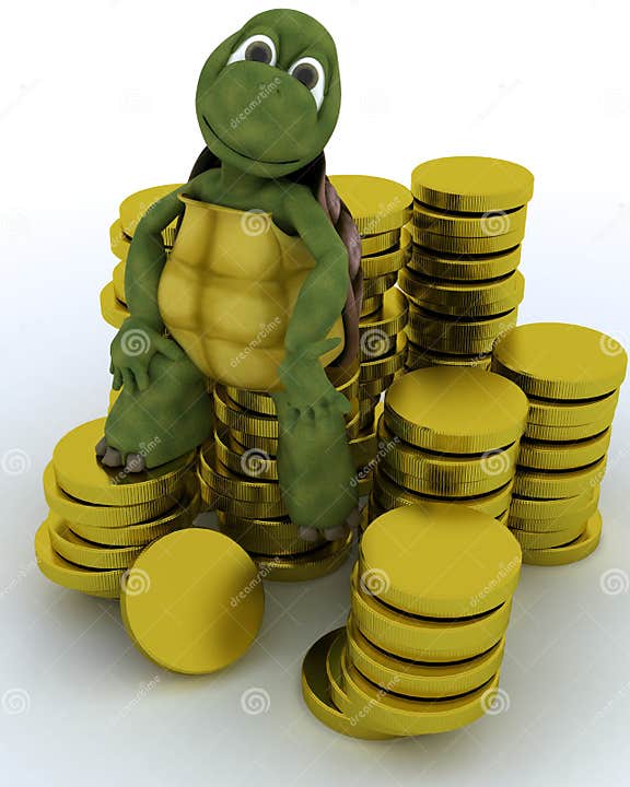Tortoise sat on gold coins stock illustration. Illustration of shell ...